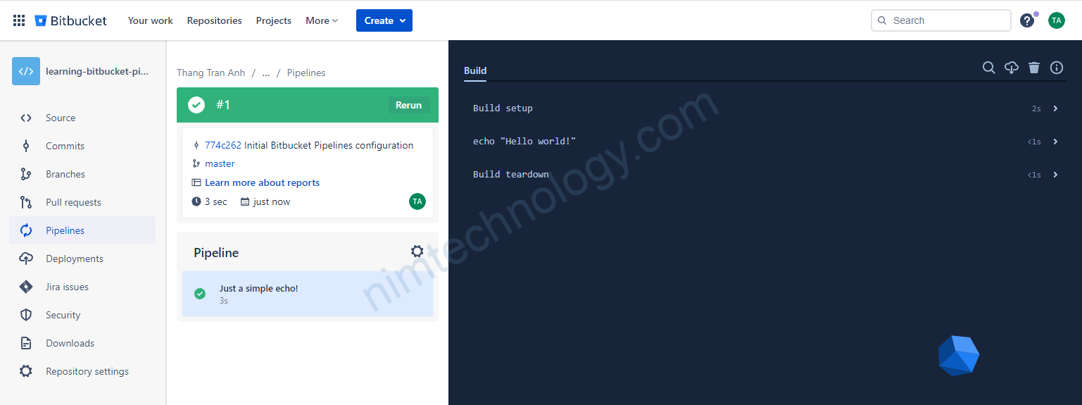 Bitbucket Pipelines Lesson1 Creating Your First Pipeline Nimtechnology